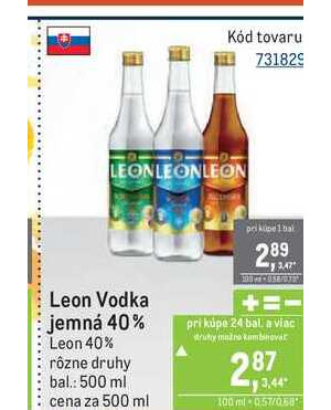 Leon Vodka jemná 40% Leon 40% rôzne druhy bal.: 500 ml v akcii ...