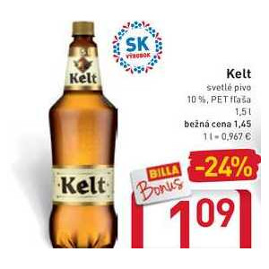 ARCHIV | Kelt svetlé pivo 10 %, PET flaša 1,51 v akcii platné do: 25.1. ...
