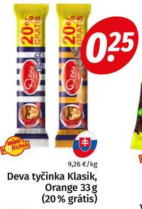 Deva tyčinka Klasik, Orange 33 g (20% grátis) v akcii | Zlacnene.sk