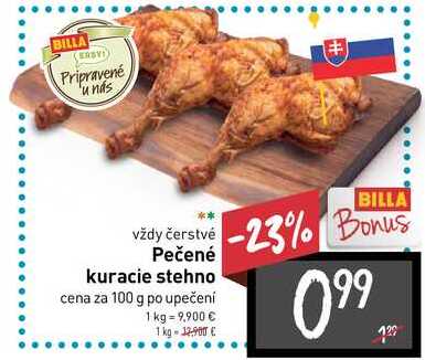 BILLA Easy Pečené kuracie stehno 100 g po upečení v akcii | Zlacnene.sk