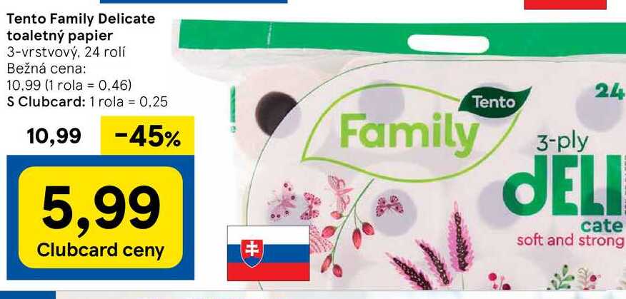 Tento Family Delicate toaletný papier, 24 rolí v akcii | Zlacnene.sk