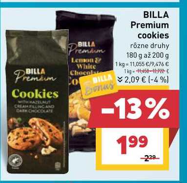 ARCHIV | BILLA Premium cookies rôzne druhy 180 g v akcii platné do: 24. ...
