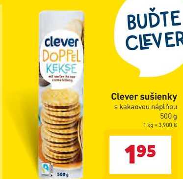 Clever sušienky s kakaovou náplňou 500 g v akcii | Zlacnene.sk